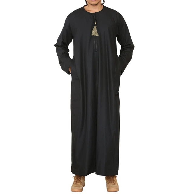 NOIR HOMMES THOBE Juba Saoudien Islamique Arabe Eid Erirats Kaftan ...
