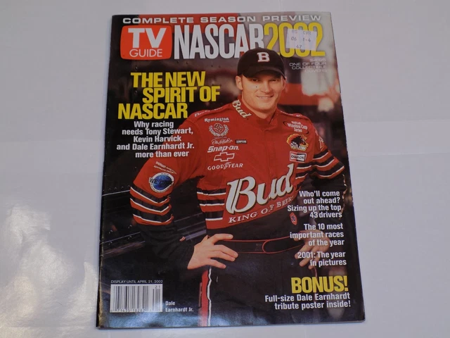 TV GUIDE MAGAZINE Nascar 2002 Tony Stewart Dale Earnhardt Sr Poster Jr ...