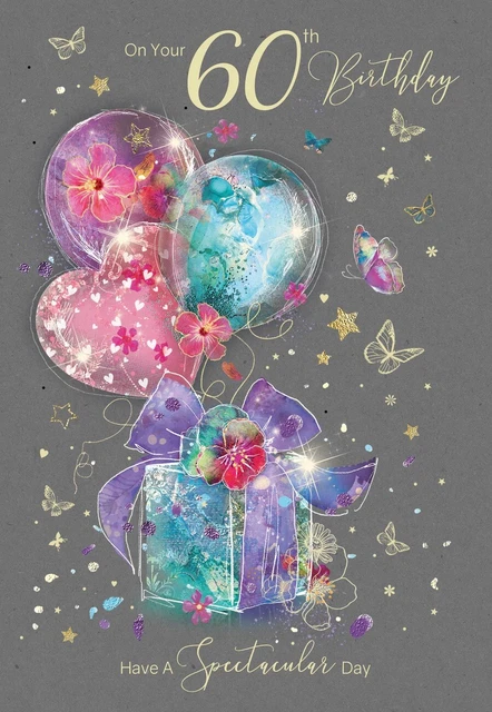 60 60TH BIRTHDAY Card - Female Modern Balloons - Cherry Orchard Grace ...