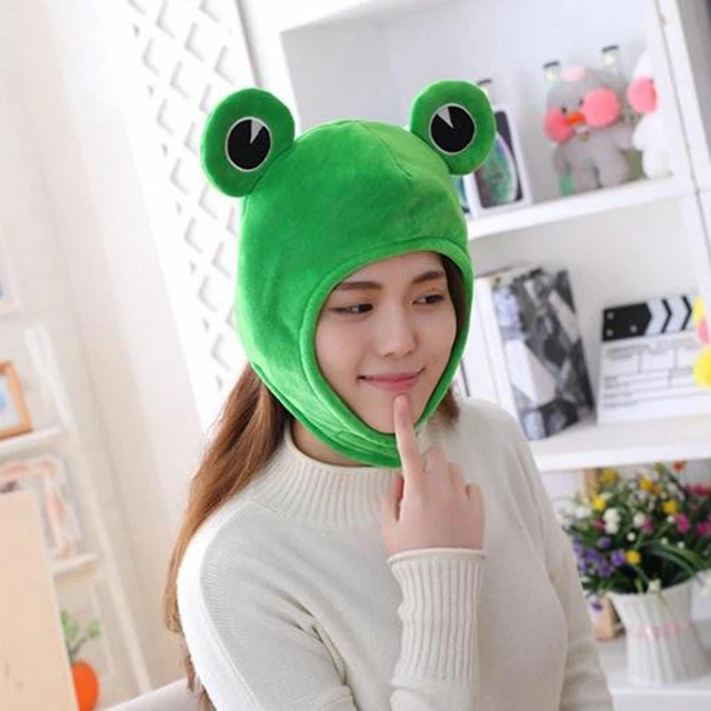 FUNNY BIG FROG Eyes Hat Cartoon Plush Toy Green Headgear Cap Cosplay ...