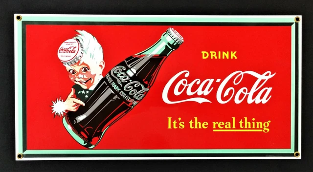 COCA COLA HEAVY Porcelain 1952 Reproduction Sign -Sprite Boy w Bottle -New 1990s £37.81 ...