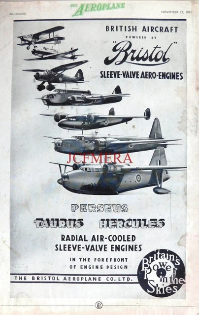 WW2 BRISTOL PERSEUS Taurus Hercules Aero-Engined Planes ADVERT 1941 ...