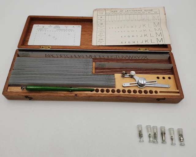 VINTAGE WRICO LETTERING Guide for Scriber Lettering Set Wooden Case ...