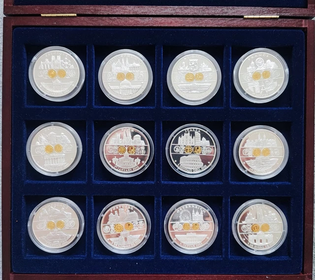 DAS EUROPAS GELD Euro-Einführung Medaillen Set 12 Länder 2002 ...