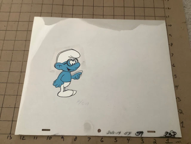 ORIGINAL HANNA-BARBERA SMURFS Animation Production Cel: BRAINY SMURF ...