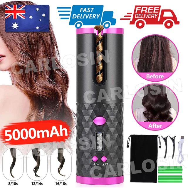 LCD CORDLESS AUTO Rotating Hair Curler Hair Waver Curling Iron Wireless ...