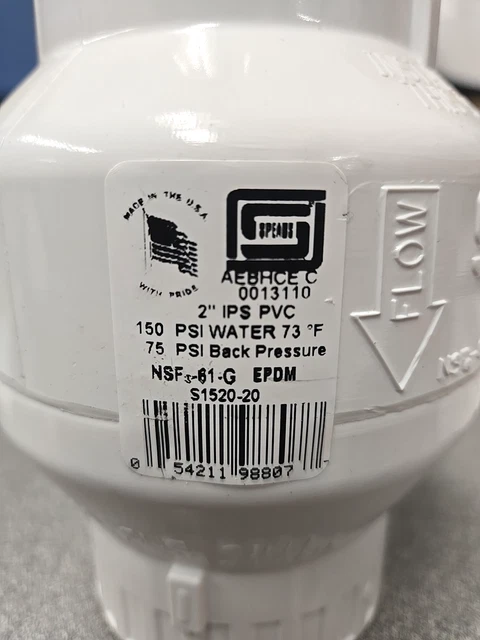 SPEARS 2& IPS Pvc Swing Check Valve W/Epdm Seal (Glue) *Brand New Never ...