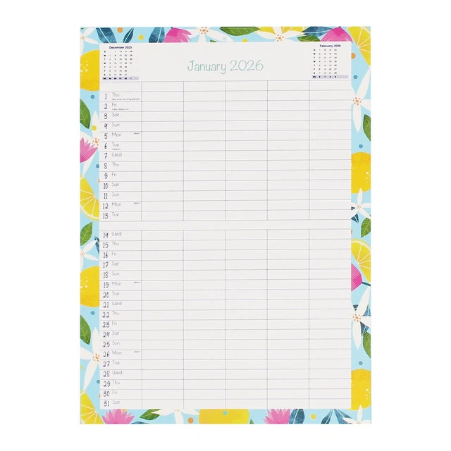 CALENDRIER PLANIFICATEUR FAMILIAL 2026 5 Colonnes Taille A3 - Citrons ...