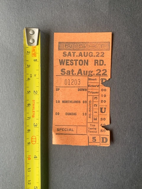 VINTAGE TTC TORONTO Canada Subway Trolley Tram Bus Night Ticket WESTON ...