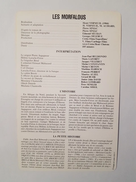 CARTE FICHE CINEMA 1984 LES MORFALOUS Jean Paul Belmondo Marie Laforet Villeret EUR 2,50 ...