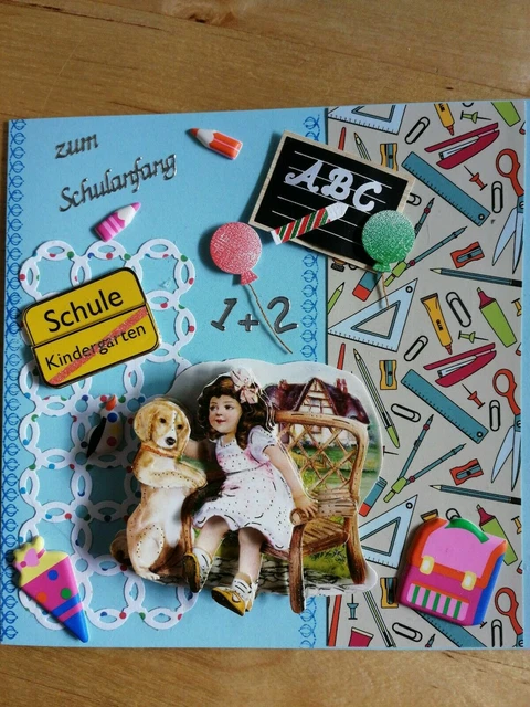3D-GRUSSKARTE ZUR EINSCHULUNG Schulanfang Glückwunschkarte - edle Handarbeit EUR 4,00 - PicClick DE