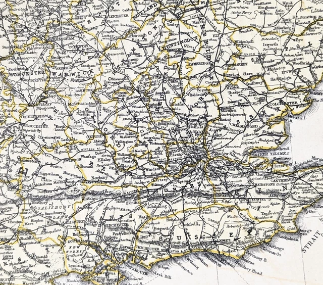 BRITISH ISLES MAP 1875 LARGE ORIGINAL Counties Townships Railways ...