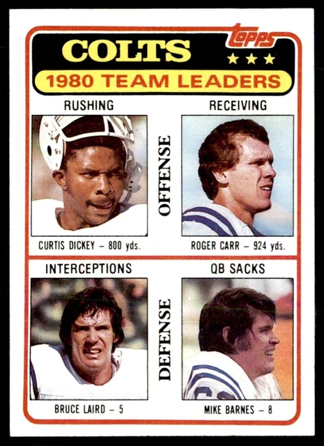 1981 TOPPS CURTIS Dickey/Roger Carr/Bruce Laird/Mike Barnes Colts de ...