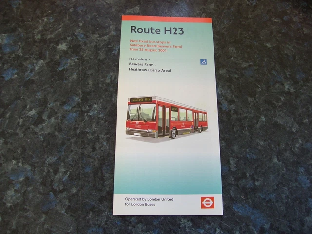 LONDON UNITED BUS Timetable-Route H23-August 2001-Used Con £0.99 ...