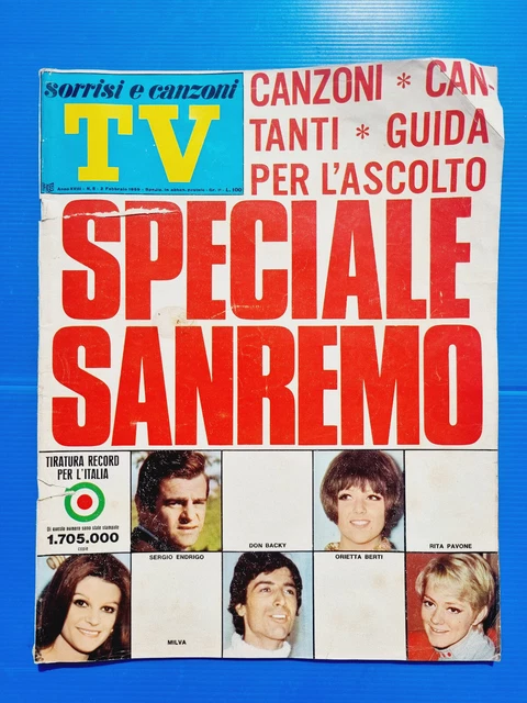 SOURIRES ET CHANSONS TV 5-1969 Spécial Sanremo-Endrigo-Fantozzi-Paolo Villaggio EUR 22,72 ...
