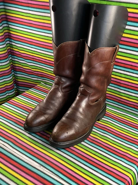 VINTAGE MEN’S JUSTIN Boots Cowboy Western Brown Leather Biker Boots ...