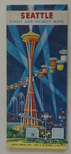1962 SEATTLE STREET Map with colorful World's Fair Cover - Chevron Gas ...