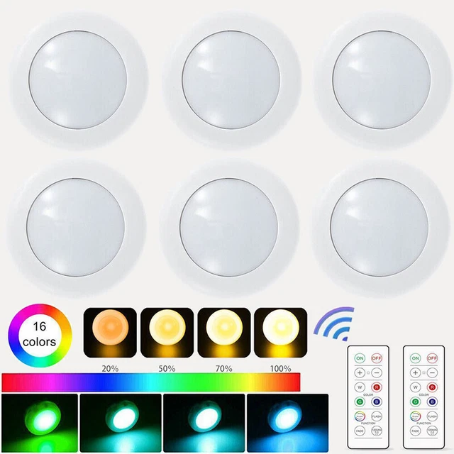 WIRELESS LED PUCK Light 3/6Pack Remote Control RGB Color Changing ...