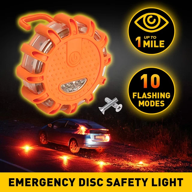 LED SAFETY EMERGENCY Flare Warning Disc Light Flashing Roadside Beacon ...