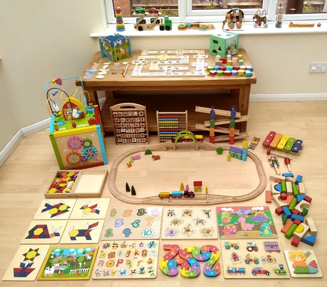 VERY LARGE WOODEN toy bundle Montessori educational preschool toddler ...