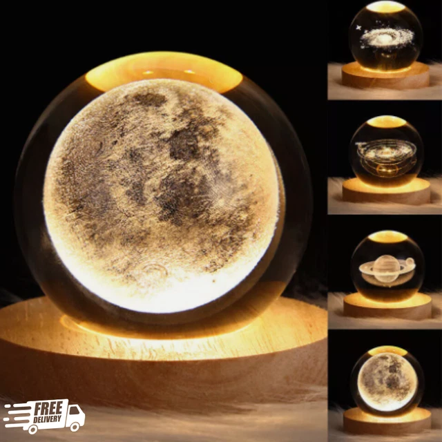 USB 3D MOON Planet Globe Galaxy Night Light LED Crystal Ball Table Lamp ...