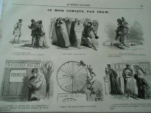 GRAVURE 1869 - Caricature Vignettes L'Agence des Poules Un Herboriste ... GRAVURE 1869 - Caricature Vignettes L'Agence des Poules Un Herboriste ...