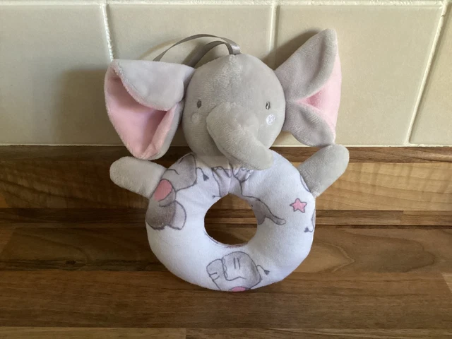 SUNRISE TRADERS ELEPHANT Star Print Grey Pink Baby Wrist Rattle Soft ...