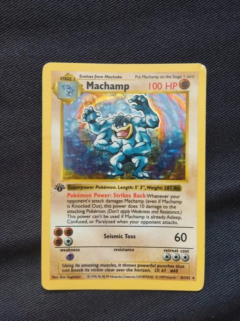 1ST EDITION MACHAMP Shadowless Holo 8/102 Base Set Pokemon Card WOTC ...