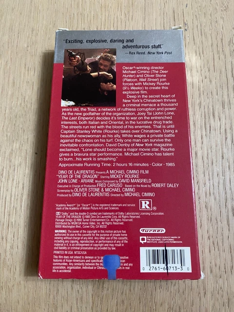 YEAR OF THE Dragon (VHS) Michael Cimino Mickey Rourke Action Thriller ...