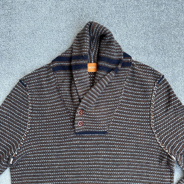 PULL RÉTRO HOMME Hugo Boss taille L laine pull tricoté années 90 marron ...