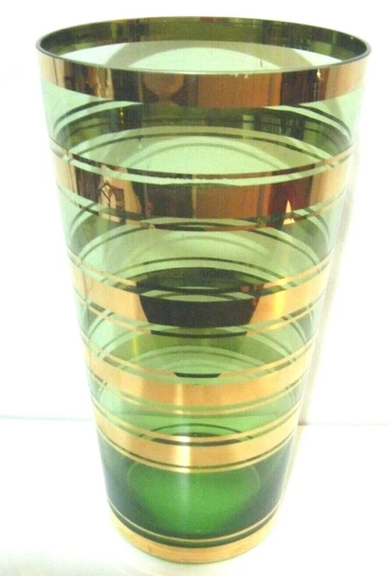 VINTAGE CZECH BORSKE Sklo Vase Green and Gold Band Art Glass Vase 10 ...