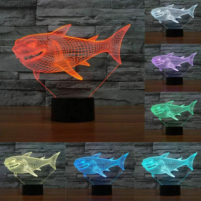 7-COLOR CHANGING 3D Shark Night Light Optical Illusion Mood Lamp ...