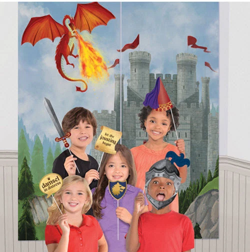 MEDIEVAL SCENE SETTER birthday party 13 photo booth props BACKDROP ...