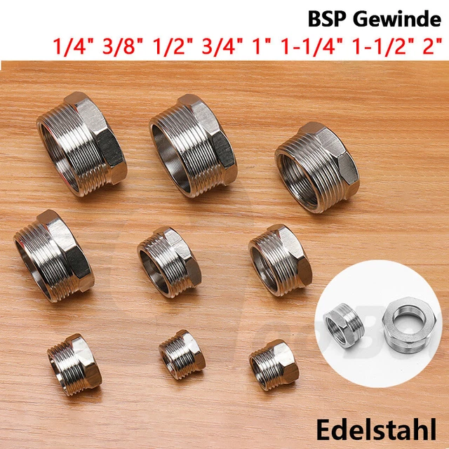 EDELSTAHL BUCHSE REDUZIERSTÜCK Gewinde Fitting BSP 1/4" - 2" Außen ...