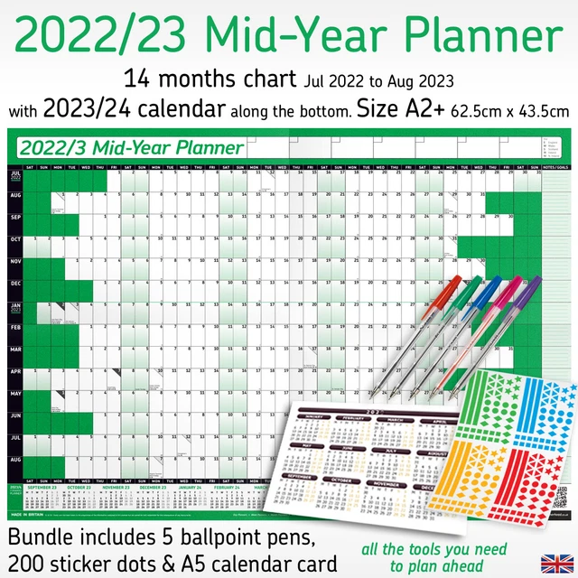 2022 2023 MID-YEAR Planner Holiday Wall Chart +Calendar+Stickers+Pens ...