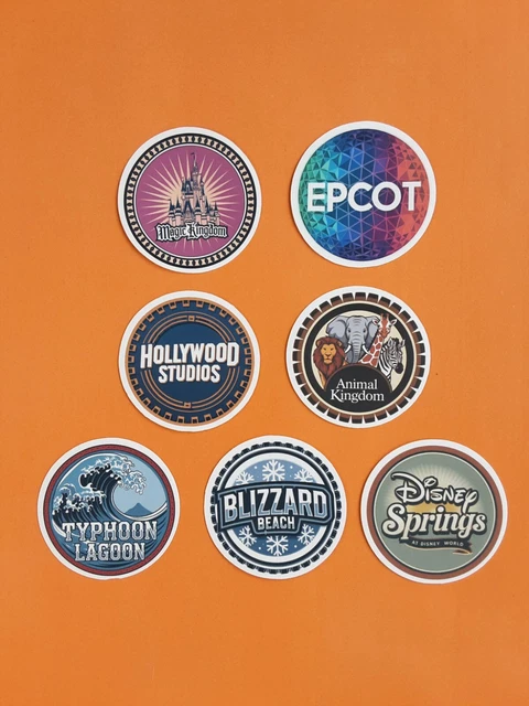 WALT DISNEY WORLD Parks Icons handmade round stickers Magic Kingdom ...