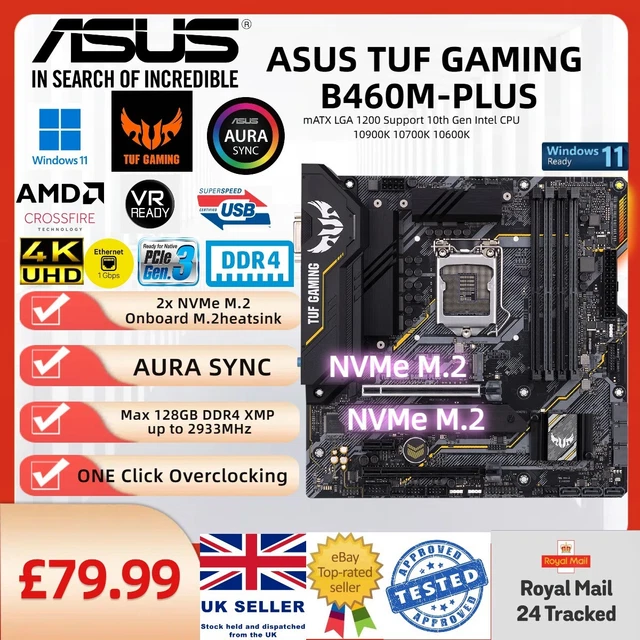 ASUS TUF GAMING B460M-PLUS mATX Motherboard LGA1200 10th Gen Intel i9-10900K i7 £79.99 - PicClick UK