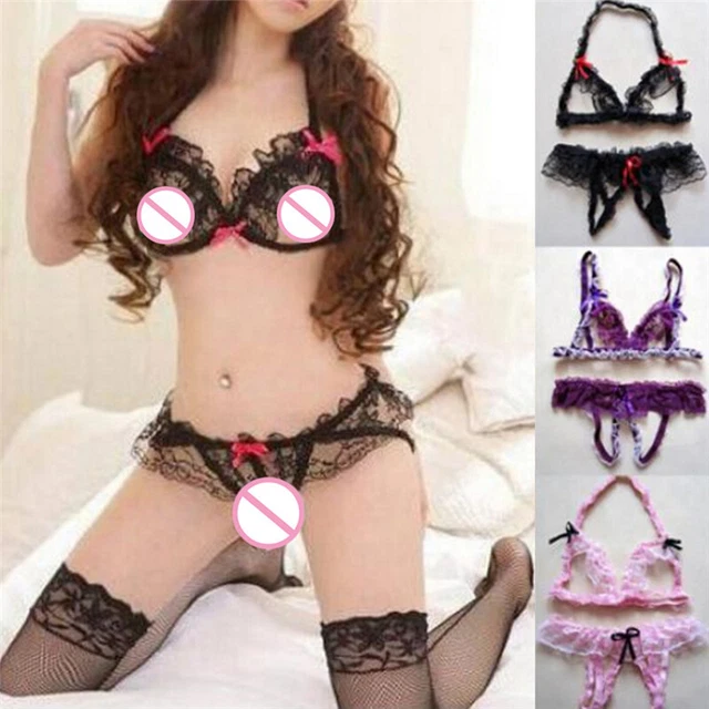 Womens Sexy Lace Open Crotch Thongs G String Bikini Lingerie Underwear 1116
