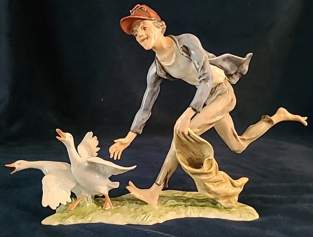 KAISER W GERMANY Sculpt "Goose Thief" Barefoot Boy Chasing Birds With ...