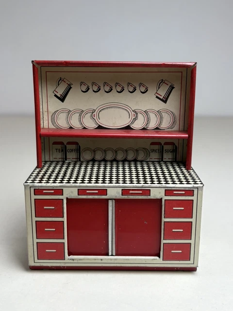 BRIM TOY KITCHEN Dresser Vintage Tin Plate Doll House Furniture 1/16th ...