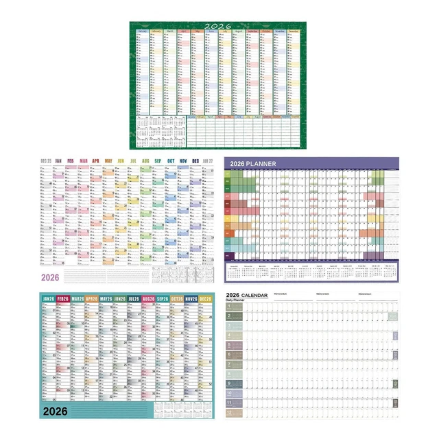 WANDKALENDER 2026, JAHRESPLANER, 12-Monats-Diagramm, Feiertage ...