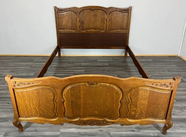 BED VINTAGE FRENCH Louis XVI Double Bed Frame Oak Carved Headboard LOT ...