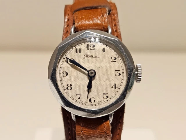 ART DECO TRENCH Ww1 Rare Beautiful Chromed Swiss Ladies Mechanical ...