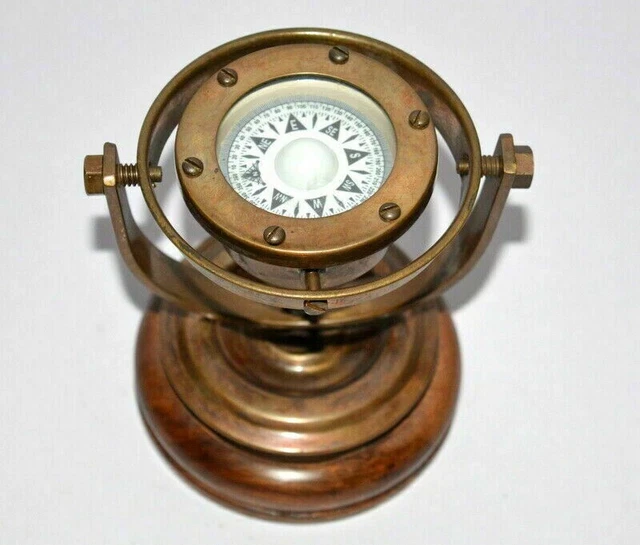 ANTIQUE BRASS NAUTICAL gimbal compass vintage ship's binnacle gimballed ...