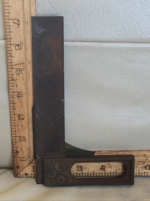 VTG ANTIQUE TOOLS Try SQUARE VINTAGE Cast Iron & Steel Rule 7.25” Long ...