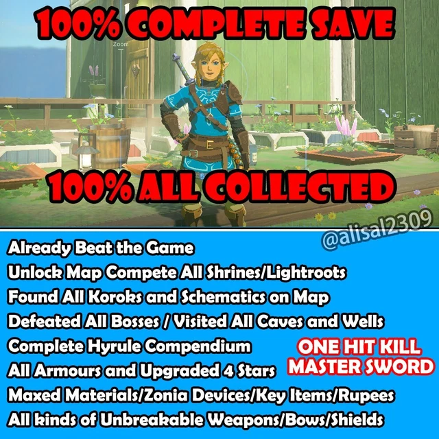 THE LEGEND OF Zelda: Tears of The Kingdom 100% COMPLETE SAVE DATA TOTK ...