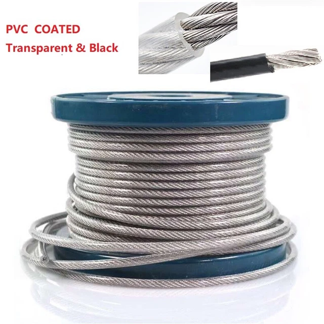 STAINLESS STEEL WIRE Rope Metal Cable Rigging PVC Plastic COATED 0.6,2 ...