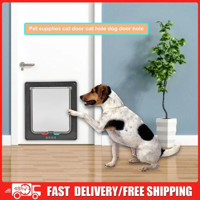 4 WAY LOCKABLE Dog Cat Safe Flap Door Puppy Pets Plastic Gate (Black XL ...