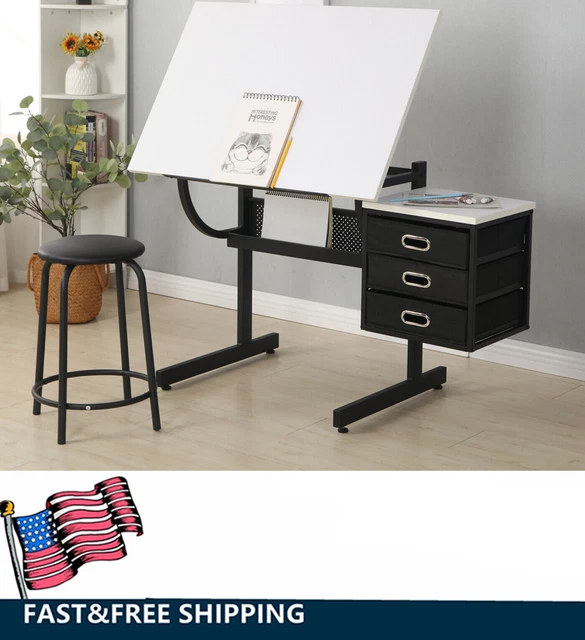 HEIGHT ADJUSTABLE DRAFTING Table Drawing Art Desk Artist Desk w/Stool ...