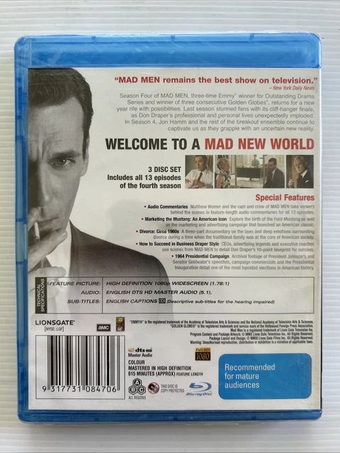 3 DISC BLU Ray - MAD MEN Complete Season Four 4 (2010) Region B - NEW ...